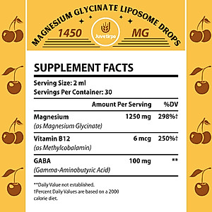 Magnesium Glycinate Liquid Drops - Liposomal Chelate with Cherry Flavor for Easy Absorption, Promotes Sleep, Mood, Intestinal & Bone Health, Reduces Stress - 60ML (2.04 Fl Oz (Pack of 1))