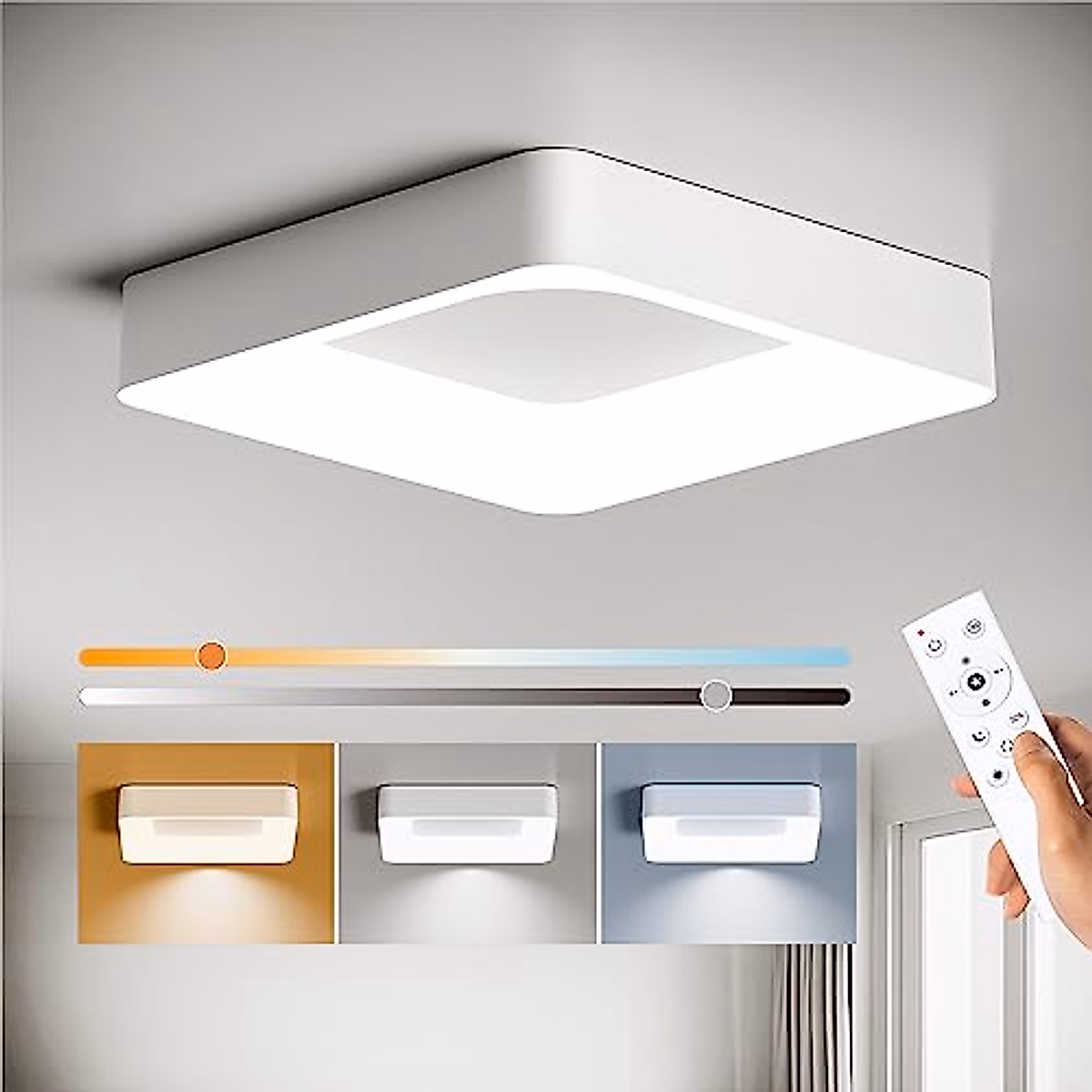 BLNAN 12 Inch Dimmable Flush Mount LED Ceiling Light Fixture with Remote Control, 24W 2400LM 3000K-6500K Dimming Ceiling Lamp for Bedroom Kitchen Hallway