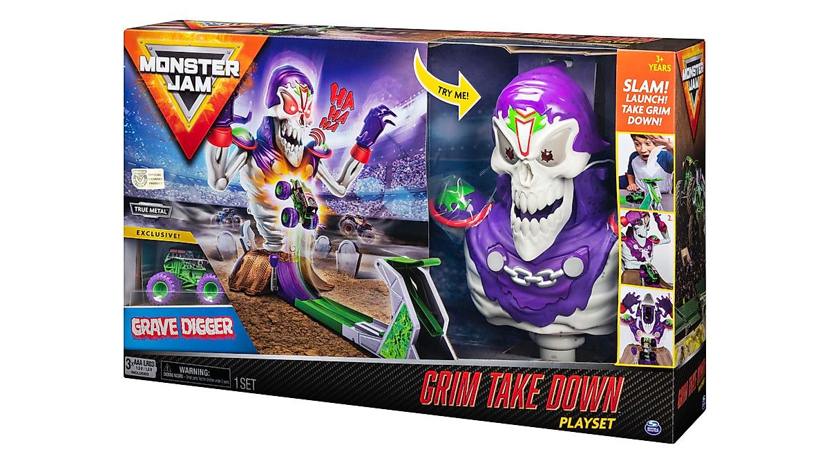 Monster Jam Grim Takedown Playset with Lights & Sounds - Die-Cast Truck