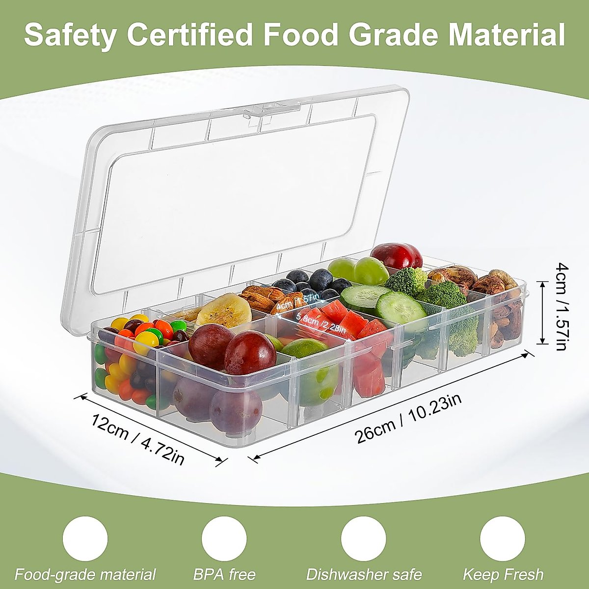 Goiio Snack Box Container, 12 Compartments Reusable Divided Snack Container Box, for Storage, Work and Travel, 1 pack