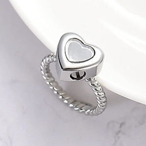 XSMZB Glass Heart Urn Cremation Rings for Ashes - Stainless Steel Memorial Finger Ring Human Pets Keepsake Jewelry for Women (Silver-8)