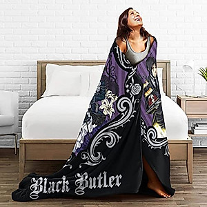 shandongqimingnongyeke Ultra Soft Flannel Fleece Throw Blanket for Kids Boys Adults,Black Butler Baton Lightweight Warm Winter Anti-Static Blankets for Bed Couch Sofa Living Room Bedroom