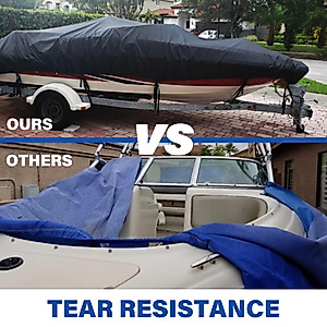 Hifybaty 17'- 19' Boat Cover - Heavy Duty 600D Dual PU Trailerable Marine Grade Polyester Canvas, Fits 17-19ft V-Hull, Tri-Hull, Fishing Boat, Runabout, Pro-Style Bass Boat with Tightening Strap