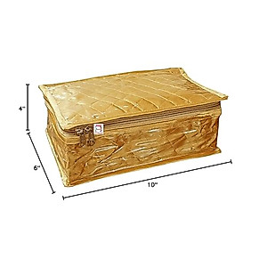 atorakushon Set of 4 Satin Makeup Pouches Cosmetic Necklace Earrings Vanity Jewellery Organizer For Women's (Golden)