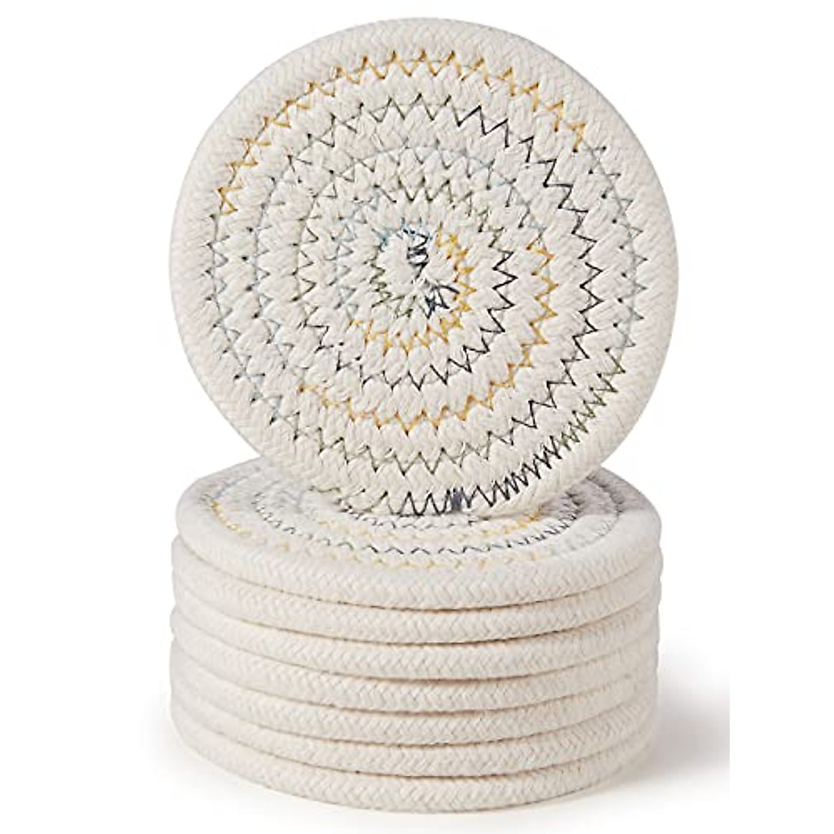 Coasters for Drinks (8-Piece Set) Water Absorbent Coaster Set Woven Coasters for Table Protection Heat-Resistant Coasters for Drinks, Beige