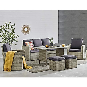 Barton 6 Pieces Patio Dining Sets Outdoor Space Saving Rattan Chairs with Table Patio Furniture Sets Cushioned Seating and Back Sectional Conversation Set (Grey)