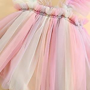 Infant Baby Girl Rompers Dress Embroidery Butterfly Wing Fly Sleeve Rainbow Tulle Skirt Jumpsuits Baby Bodysuits (Colorful Purple, 12-18 Months)