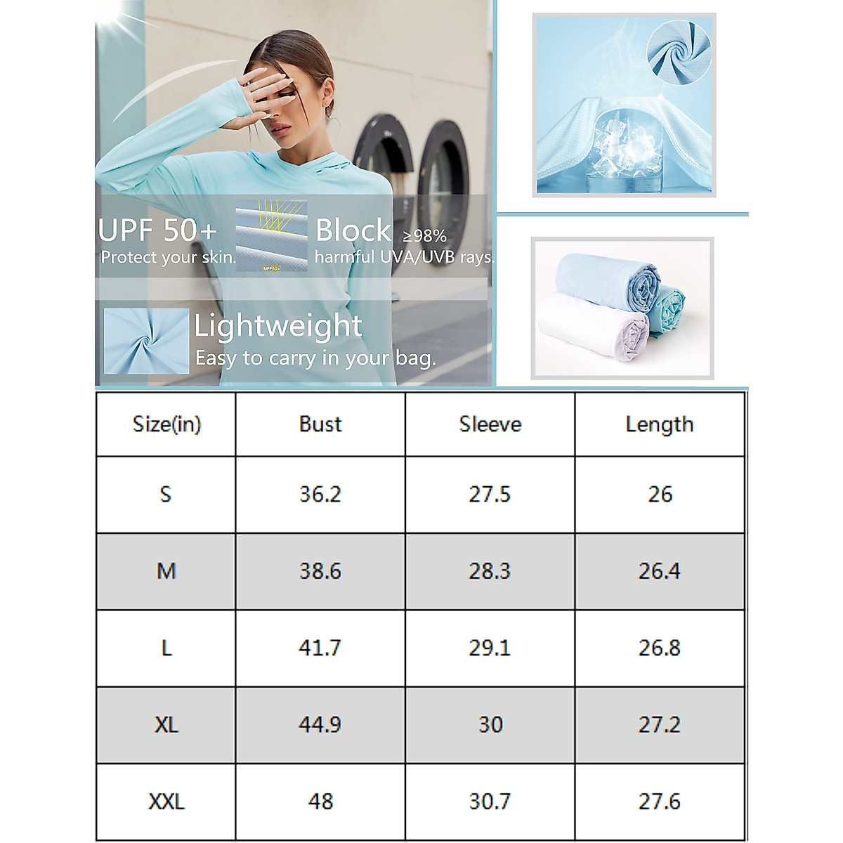 LUYAA Womens UPF 50+ Sun Protection Hoodie Shirt Long Sleeve Fishing Hiking Outdoor UV Shirt Lightweight Thumb Holes Blue S