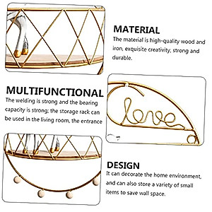 GETAJGHSD 1pc Wall Shelf Mounted Heart Shelf Wall Mount Clothing -Mounted Basket Farmhouse Display Shelf Wire Coat Hangers Wall-Mounted Storage Baskets Gold Shower Hanging Wooden