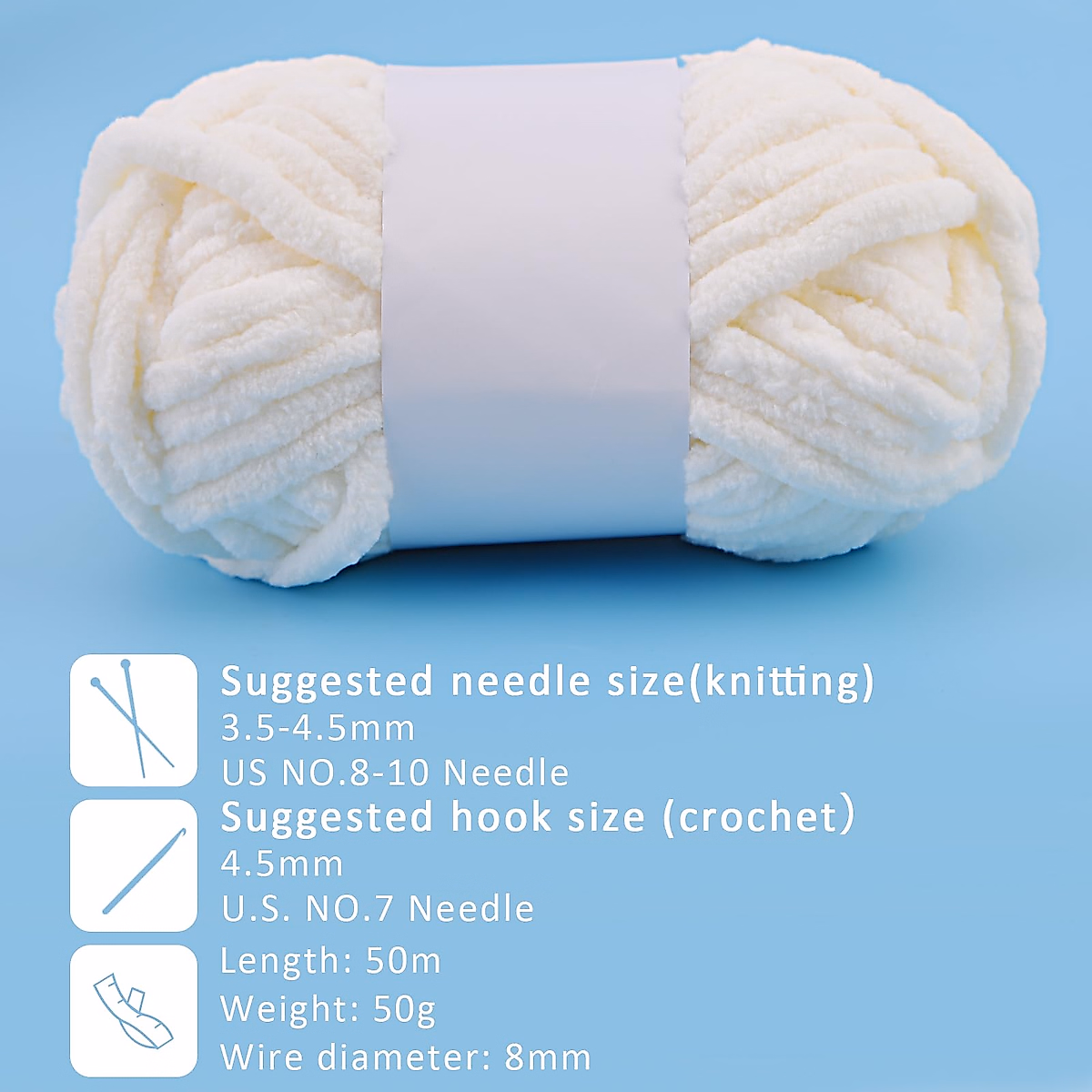 6 Pieces Plush Yarn, Soft Velvet Yarn Chenille Yarn for Crocheting Super Bulky 300g (328yds) Baby Blanket Yarn, Milk White Yarn for Knitting Sweaters, Scarves, Shawls, Cushions, DIY Crafts