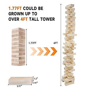 SHAREWIN Giant Tumbling Tower (Stack from 1.77Ft to 4+ Ft), Wood Stacking Giant Blocks Game| Made from Premium Pine Wood| Ideal for Family, 54PCS