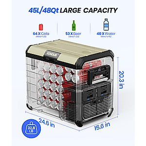 EENOUR 12V Refrigerator Portable Freezer 48 Quart/45L Battery Powered Car Fridge Energy Saving Compressor Cooler -4~50℉ 12/24V DC 110~240V AC Fast Cooling Perfect for RV Truck Van Camping Sailboat