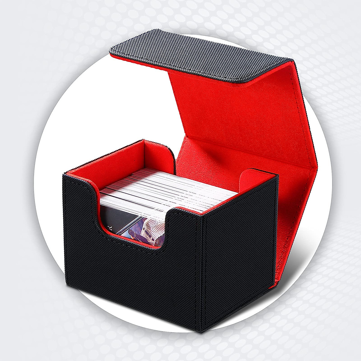 Weewooday 2 Boxes Leather Deck Card Boxes Large Size Fit 100 Plus Sleeved Cards Deck Game Box for Collectible Cards Deck Playing Card Box Compatible with MTG TCG (Black Red, Red, Horizontal)