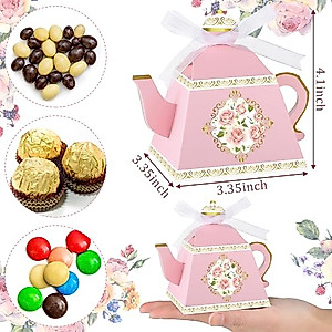 Fuutreo 50 Pcs Vintage Floral Teapot Box Flower Tea Party Gift boxes Teapot Candy Box tea Time party decorations for Tea Garden Wedding Bridal Birthday Baby Shower (Pink)