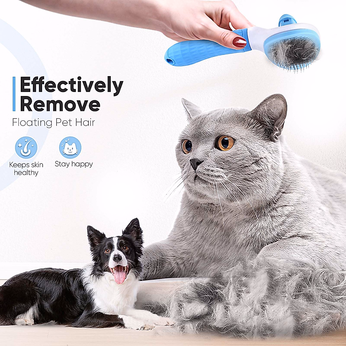 Cat Brush Self Cleaning Slicker Brush with Release Button, Dog Shedding Brush for Grooming, Cat Comb Pet Massage Tool Suitable for Long or Short Pet Hair Cleaner, Removes Tangles & Loose Fur