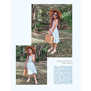 Arshiner Girls Summer Dresses Casual Floral Button Swing Midi Dress Light Blue Floral Litter Girls