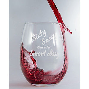CARVELITA Sixty Sassy And A Bit Smart Assy 15oz Engraved Stemless Wine Glass, Sarcastic Gifts For Best Friends - Perfect Party Decoration Idea, 60 Birthday Gifts for Women