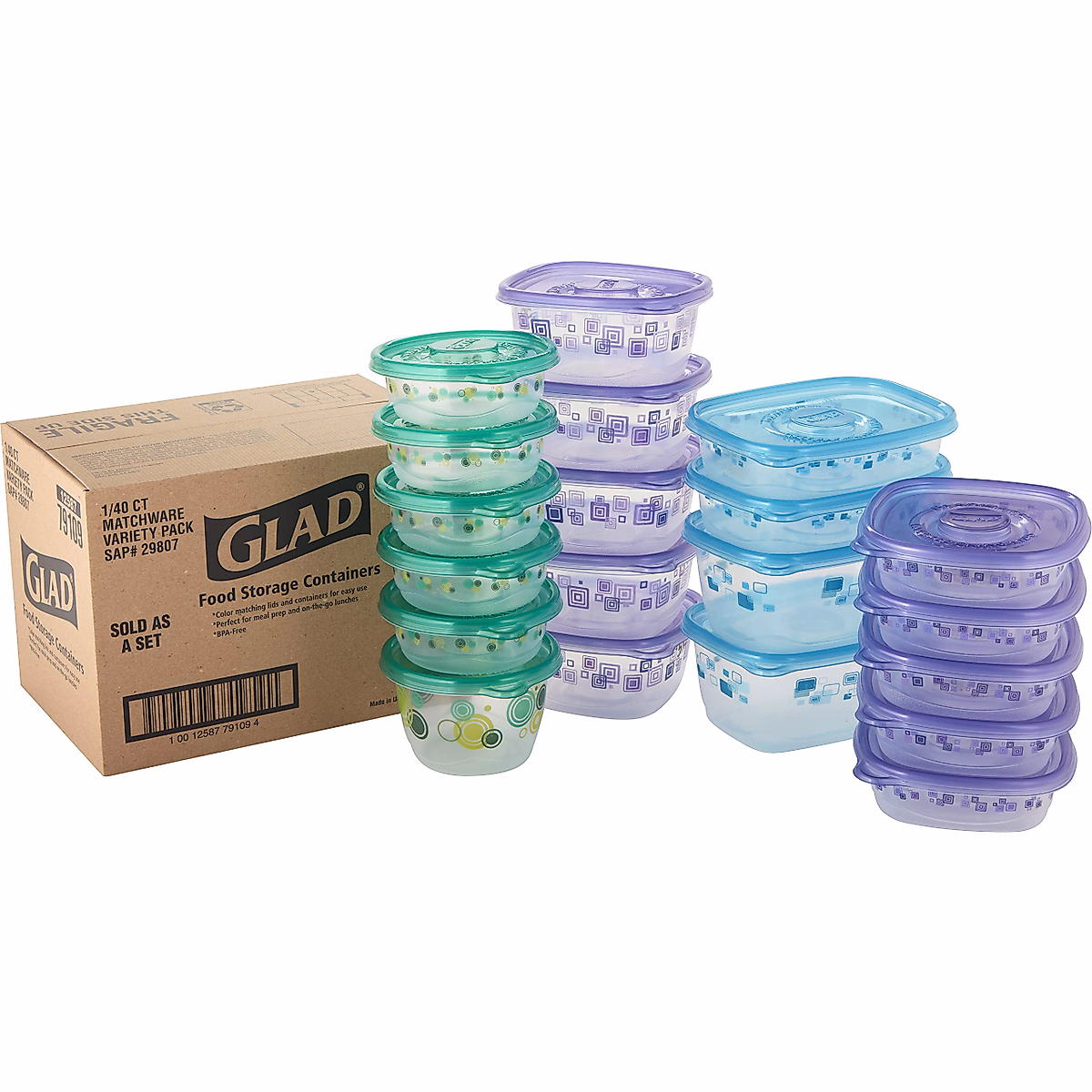 Glad Variety Pack Food Storage Containers for Everyday Use | Large Variety Pack Food Containers | Clear Food Storage Containers Freezer Safe, Microwave Safe, Dishwasher Safe, 20 Count, BB13611