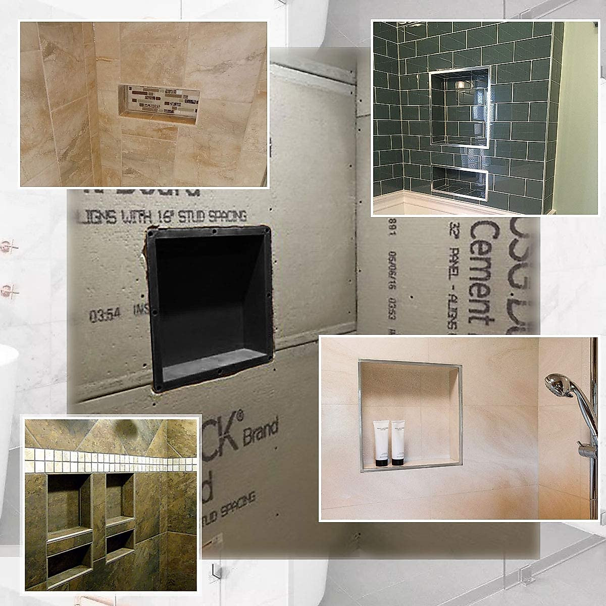 Zigzag Easy Installation Waterproof Double Recessed Shower Shelves Niche, ABS Plastics Bathroom Shower Niche 16 × 24 Inches for Shampoo, Soap and Foot Rest