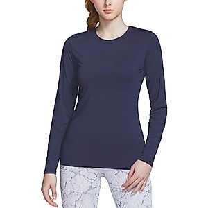 ATHLIO Women's UPF 50+ Long Sleeve Workout Shirts, UV Sun Protection Running Shirt, Dry Fit Athletic Tops, Round Neck 3pack Shirts Black/Charcoal/Navy, X-Large