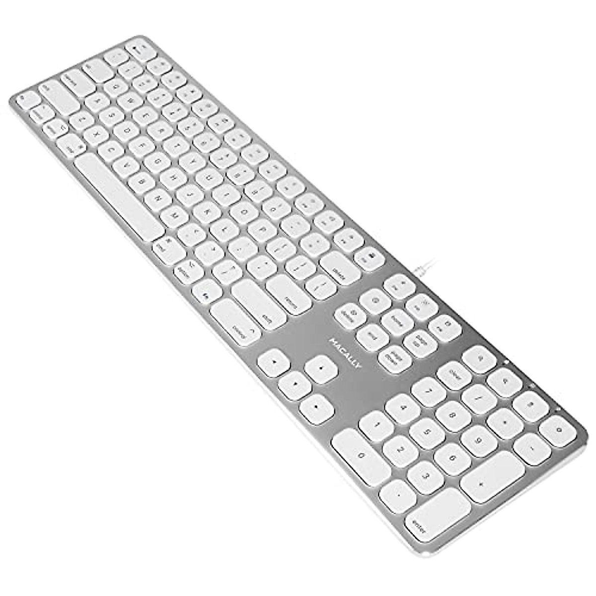 Macally Premium Wired Mac Keyboard with Number Keypad and 2 Port Hub - Compatible Apple Keyboard Wired - Extended USB Keyboard for Mac Mini/Pro, iMac, MacBook Pro / Air (Silver Aluminum)