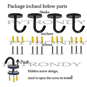 FYTRONDY Black Edition Stainless Steel Screws Mount Ceiling Hooks, Coat Hanger (2 INCH , 4 Pack)