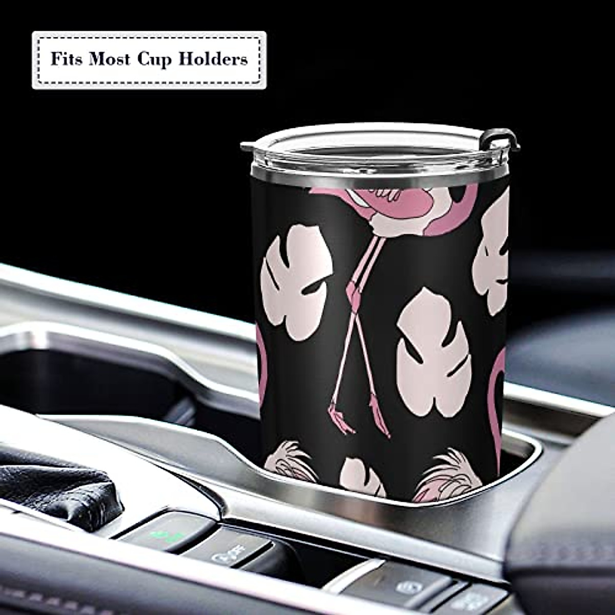 GUIJI Pink Black Flamingo 20oz Stainless Steel Tumbler with Lid and Straw，Vacuum Insulated Water Coffee Tumbler Cup，Sweat-proof Spill-Proof Travel Mug for Hot & Cold Drinks