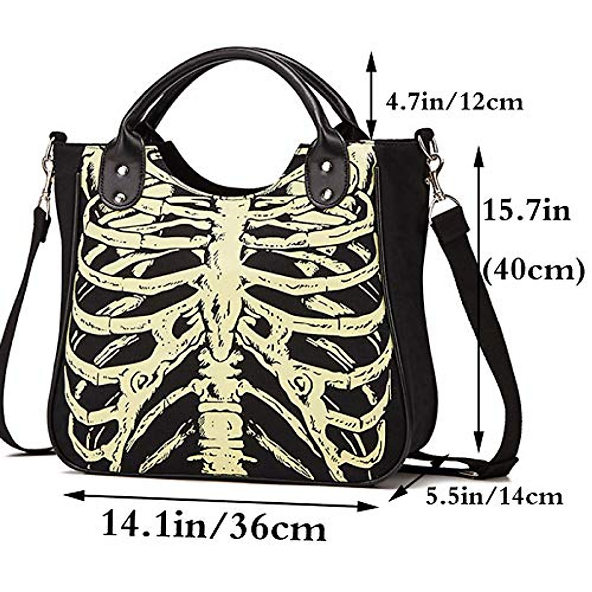 RainboSee Women Skull Handbag Satchel Purse Canvas Punk Tote Hobo Shoulder Crossbody Top-handle Bag Black