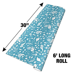 GRAPHICS & MORE Blue Mermaid Pattern with Seashells Fish Manta Rays Ocean Gift Wrap Wrapping Paper Rolls