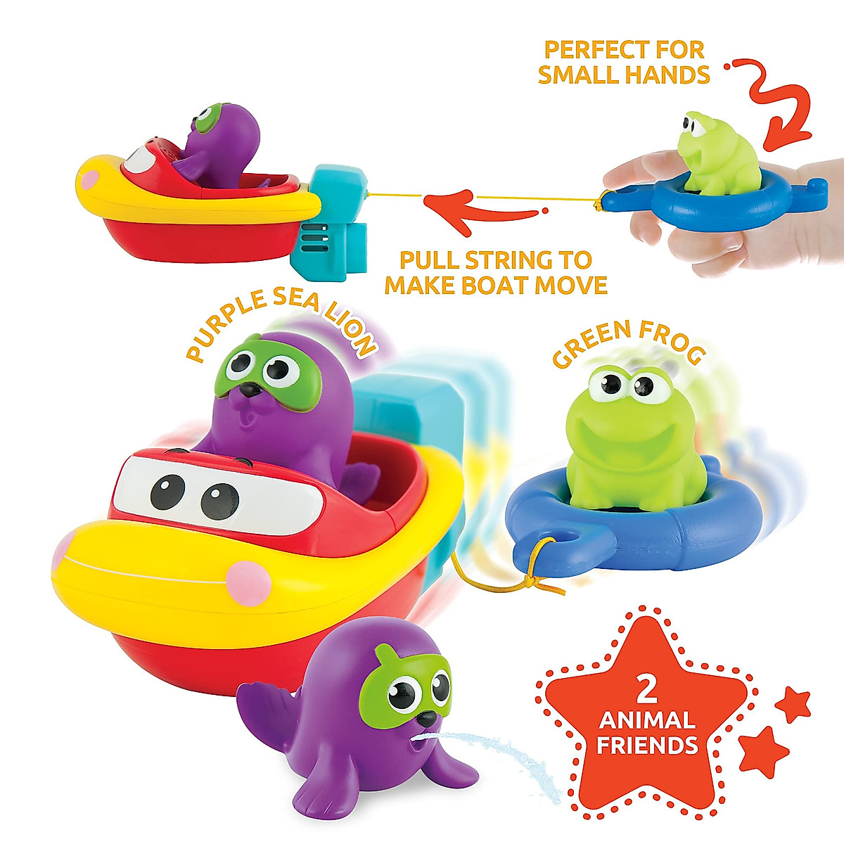 KiddoLab Bath Boat Toys for Toddlers - Pull and Go Toy Boat for Pool Playtime Floating Accessories - Bathtub Toys for 1,2,3 Years Old Babies and Kids.