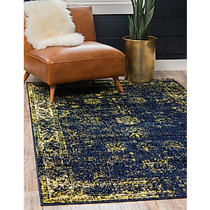 Unique Loom Sofia Collection Area Rug - Casino (5' 3" x 8' Rectangle, Navy Blue/ Yellow)