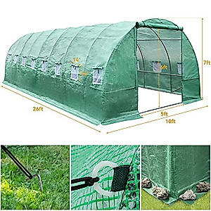 YITAHOME 26x10x7ft Greenhouse Large Heavy DutyOutdoor Greenhouses Walk in Tunnel Green House Portable Plant Gardening Upgraded Galvanized Steel Frame Ropes Zipper Doors 9 Crossbars Garden