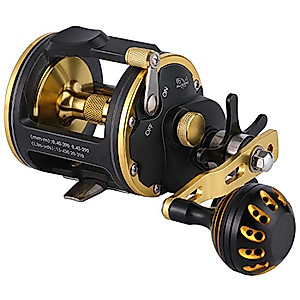 Sougayilang Trolling Reel Saltwater Level Wind Reels, Drag Reels Boat Fishing Ocean Fishing for Sea Bass Grouper Salmon-SHA30-Golden