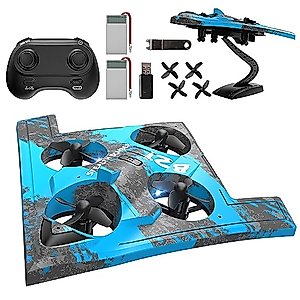 Trulloyoo Remote Control Drone for Beginners，RC Quadcopter Aircraft for Adults & Kids, B21 Fighter 2.4GHz 4-Channel Stunt Planes Airplane Toys with LED Lights, Birthday Boys Girls (Blue)