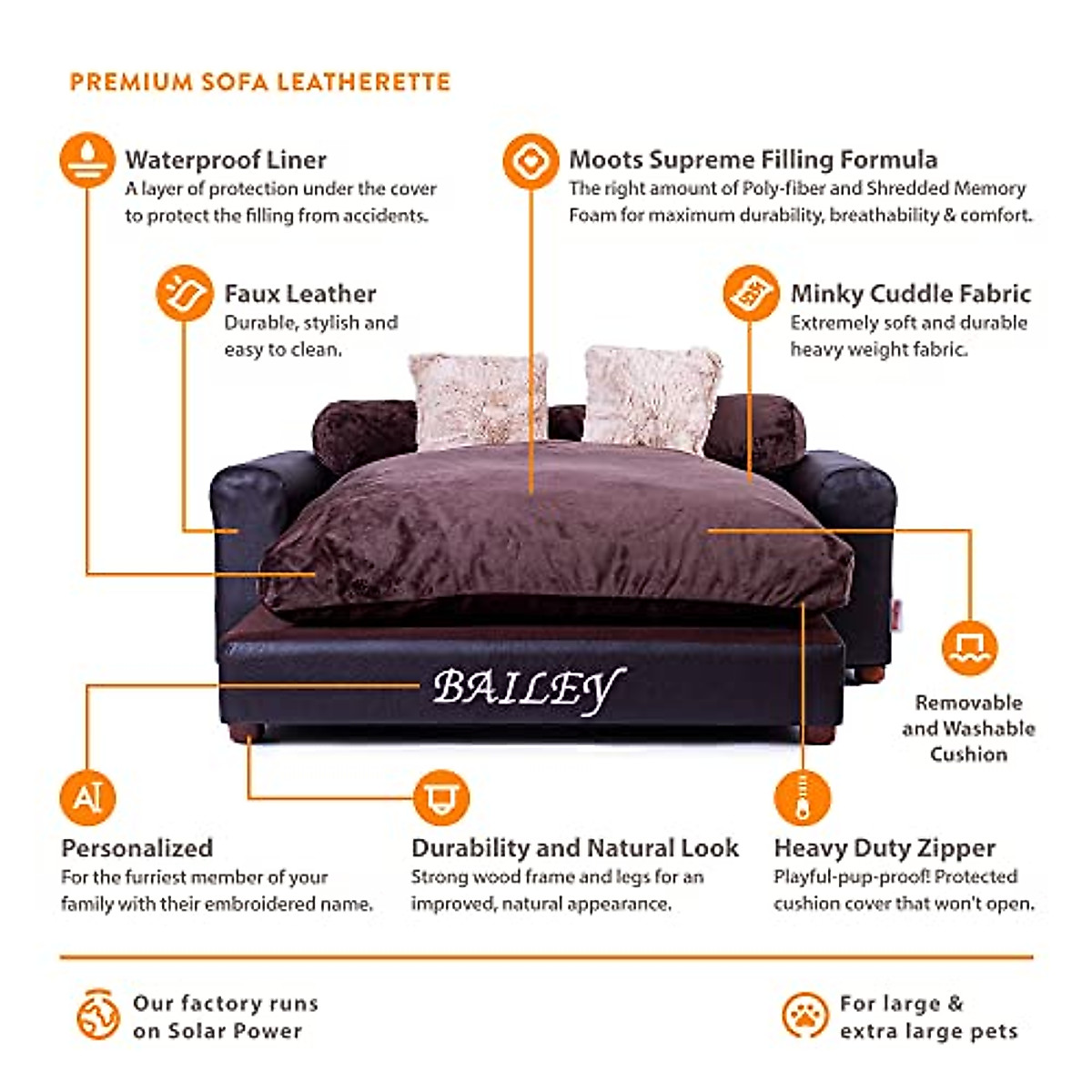 Moots Premium Leatherette Pets Sofa, Personalized, Espresso, X-Large