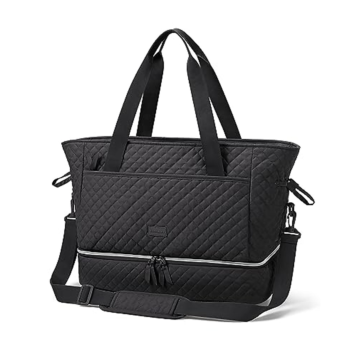 Weekender Overnight Bag, BAGSMART 39L Large Travel Duffle Bag for Women, Soft Quilted Cotton Sports Gym Bag with Shoe Compartment, Crossbody Carry-on Bag with Multiple Pockets, Machine Washable(Black)