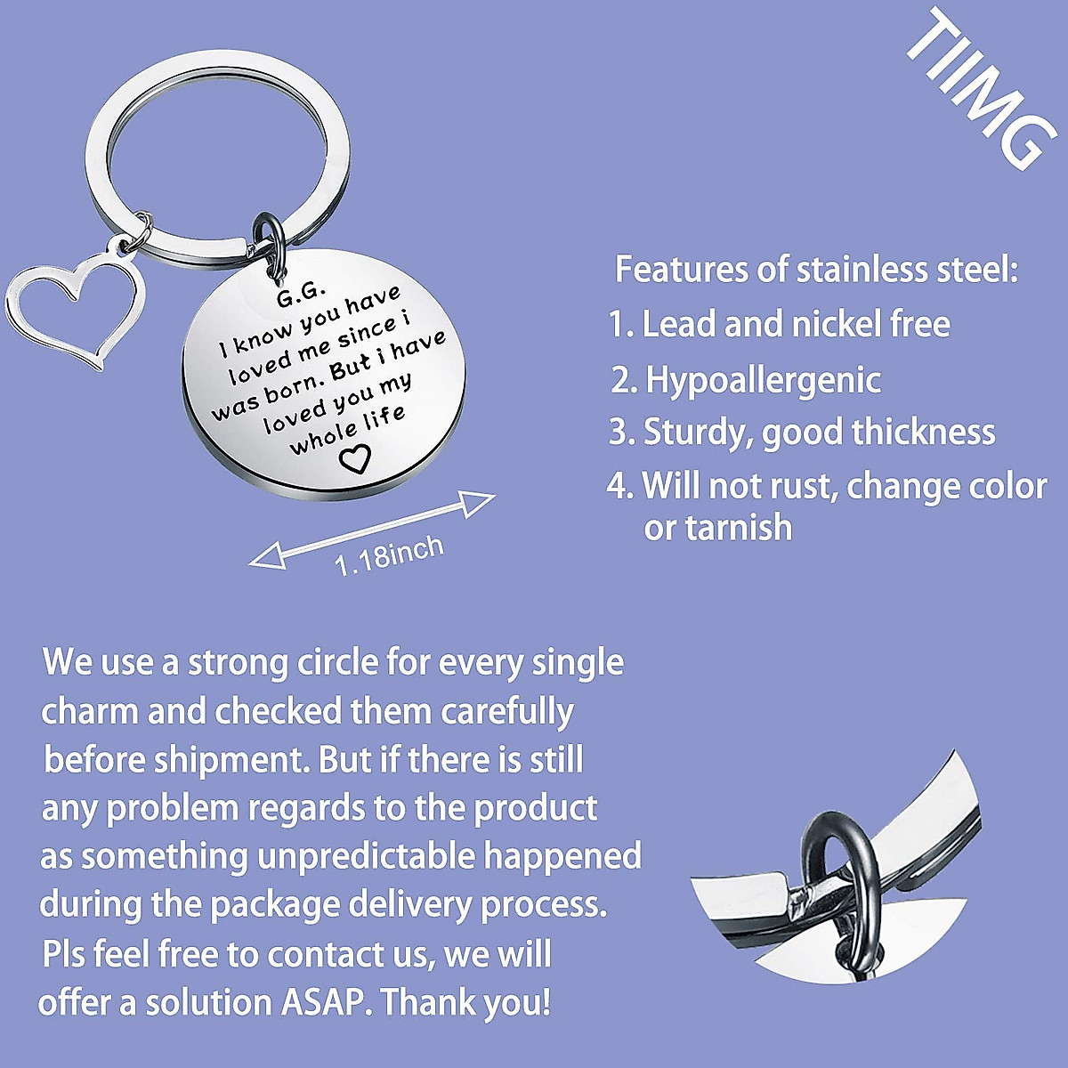 TIIMG G.G. Gifts Grandma Keychain Gift Grandma Birthday Gifts for Grandma Mom GiGi Keychain (G G i know)