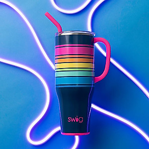 Swig Life 40oz Mega Mug, 40 oz Tumbler with Handle and Straw, Cup Holder Friendly, Dishwasher Safe, Extra Large Insulated Tumbler, Stainless Steel (Electric Slide)