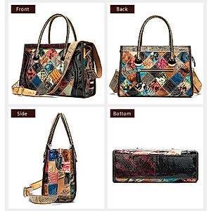 Segater Women Retro Leather Handbag Multicolor Cowhide Shoulder Purse Random Colorful Splicing Top-handle Satchels