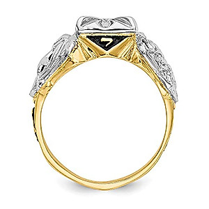 Size 12.5 - Solid 14k Yellow Gold AA Diamond Men's Simulated Masonic Ring (14mm) (1/5ct.)