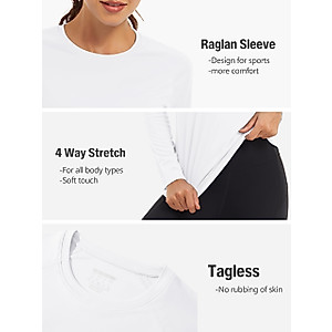 TACVASEN Womens Long Sleeve Rash Guard Shirts Outdoor Summer Swim Shirt Dry Fit Pullover White L