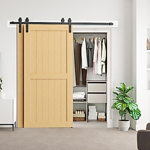 6FT Bypass Sliding Barn Door Hardware Kit, Single Track for Double Door,Heavy Duty,Basic I Pulley,Slide Smoothly Quietly,Easy Install (No Door)