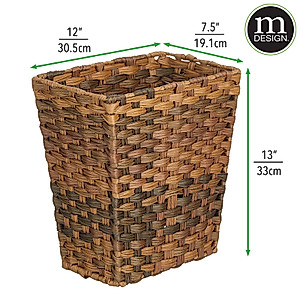 mDesign Small Woven Trash Can - Slim Rectangular Waste Basket - Decorative Garbage Waste Bin for Bedroom, Bathroom, Kitchen, Home Office, Craft, Laundry, Utility Rooms, and Garage - Brown Ombre