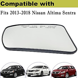 Altima Passenger Side Heated Mirror Glass with Rear Holder Compatible with Nissan Altima Sentra 2013-2018 Altima Sentra Right Side Mirror Glass Replace 963653TH0A