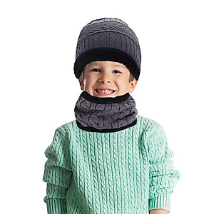 Tatuo 4 Pcs Winter Hat and Gloves Set for Men and Women and Kids Ski Warm Fleece Knit Beanie Hat Warmer Scarf Earmuff(Grey)