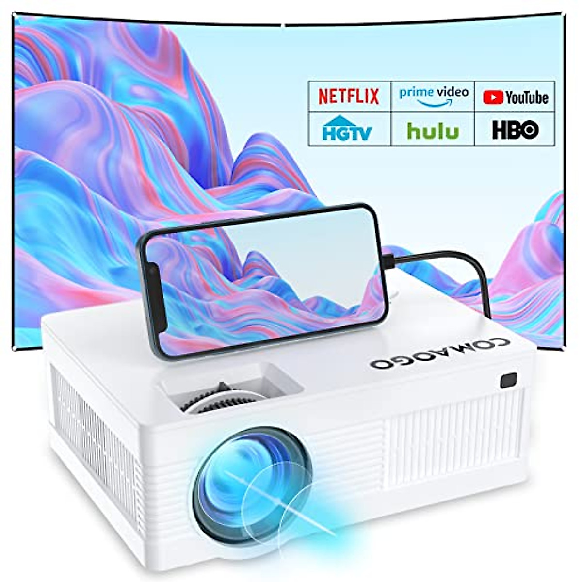 Projector 9500 Lumens, Mini Movie Portable Projectors + Ceiling Wall Mount Hanger for Mini Projector