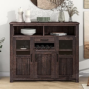 Goohome 47.20" Wine Rack, Retro Style Kitchen Sideboard Cabinet Buffet Table with Storage Drawers & Adjustable Shelves, for Living Room Entryway, Espresso