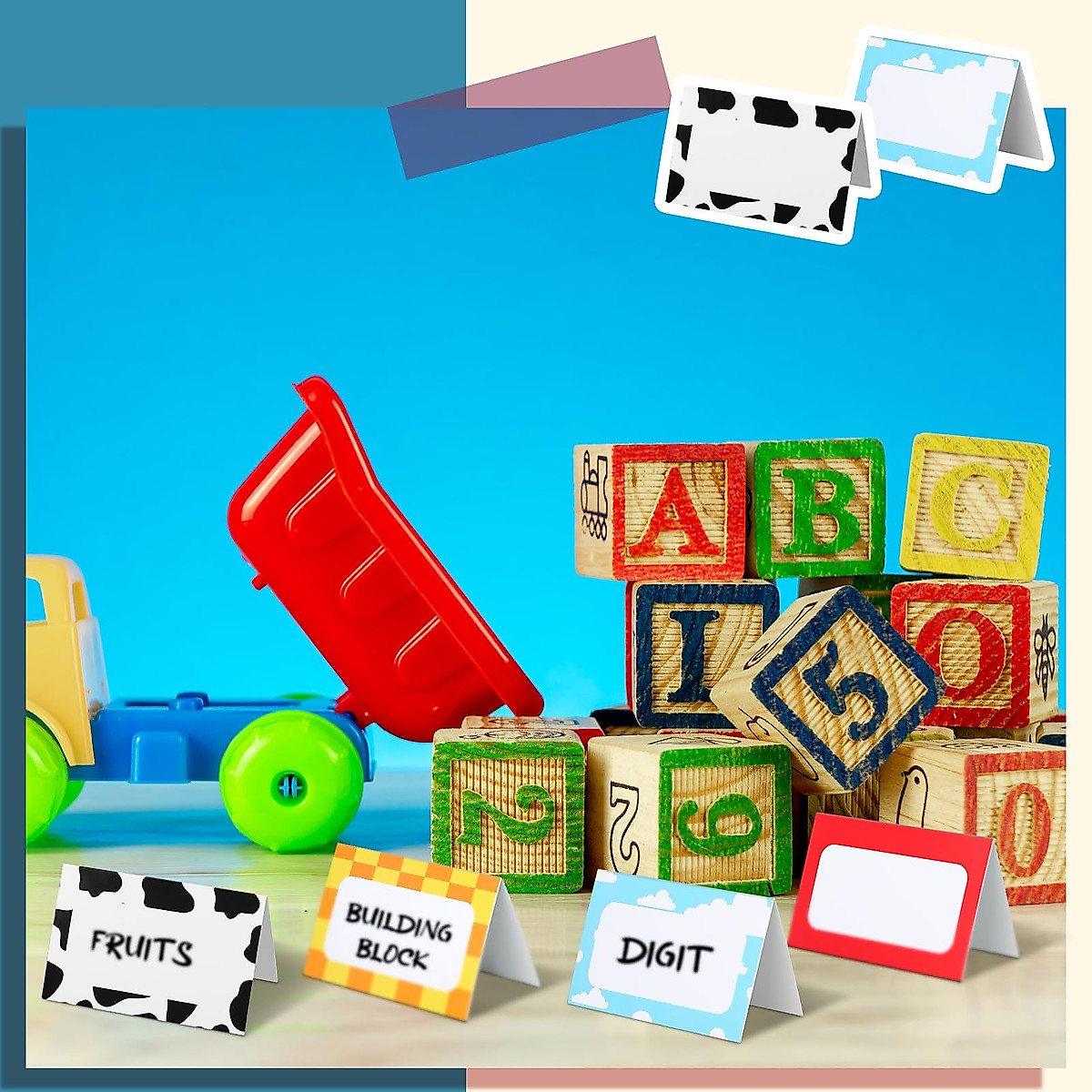 Affrolling 48 Pcs Food Labels Signs Folded Place Cards for Table Setting Blank Name Cards Birthday Party Story Party Decorations(Cartoon Story)