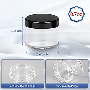 Household 0.7oz Plastic Jars with Lids, 20 Pack BPA Free, Reusable, Refillable Transparent Cosmetic Containers for Bath Salts, Cosmetics, Powders, Beauty Product and Small Accessories