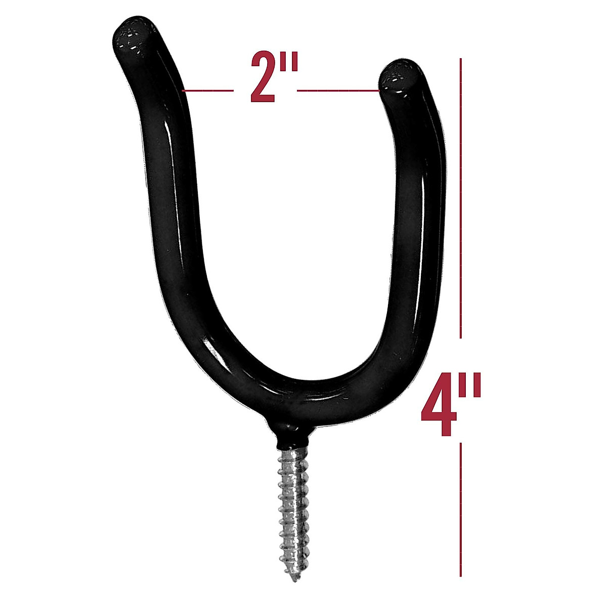 ALAZCO 16 Black Vinyl Coated Steel Wall Mount Screw-in Heavy Duty Tool Holders 4” Utility U-Hooks for Garage Workshop Storage Hang Shovels Rakes Brooms Garden Tools Sports Equipment Tennis Racket